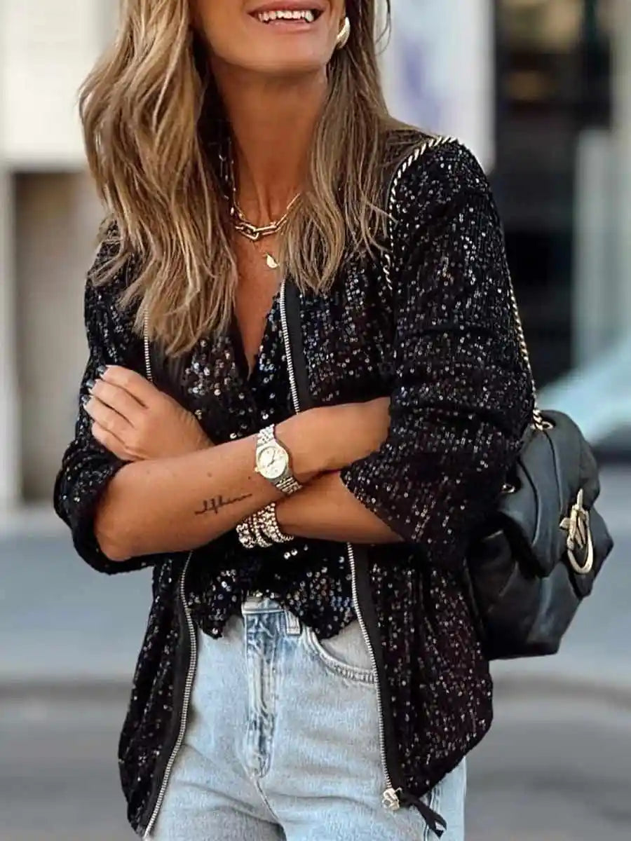 Black Glitter Jacket - Stylish Sparkling Jacket Top – Victray